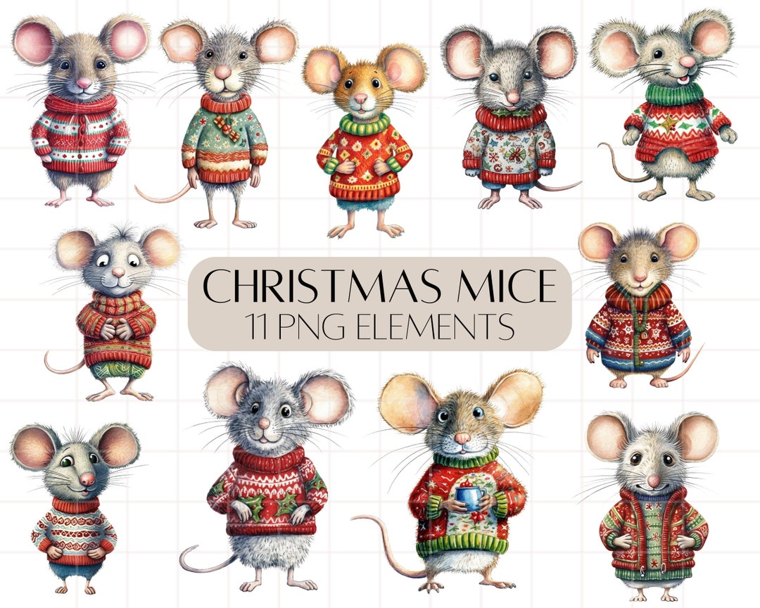 Festive Mice Clipart Set Christmas Mouse Art Christmas Jumper Mice ...