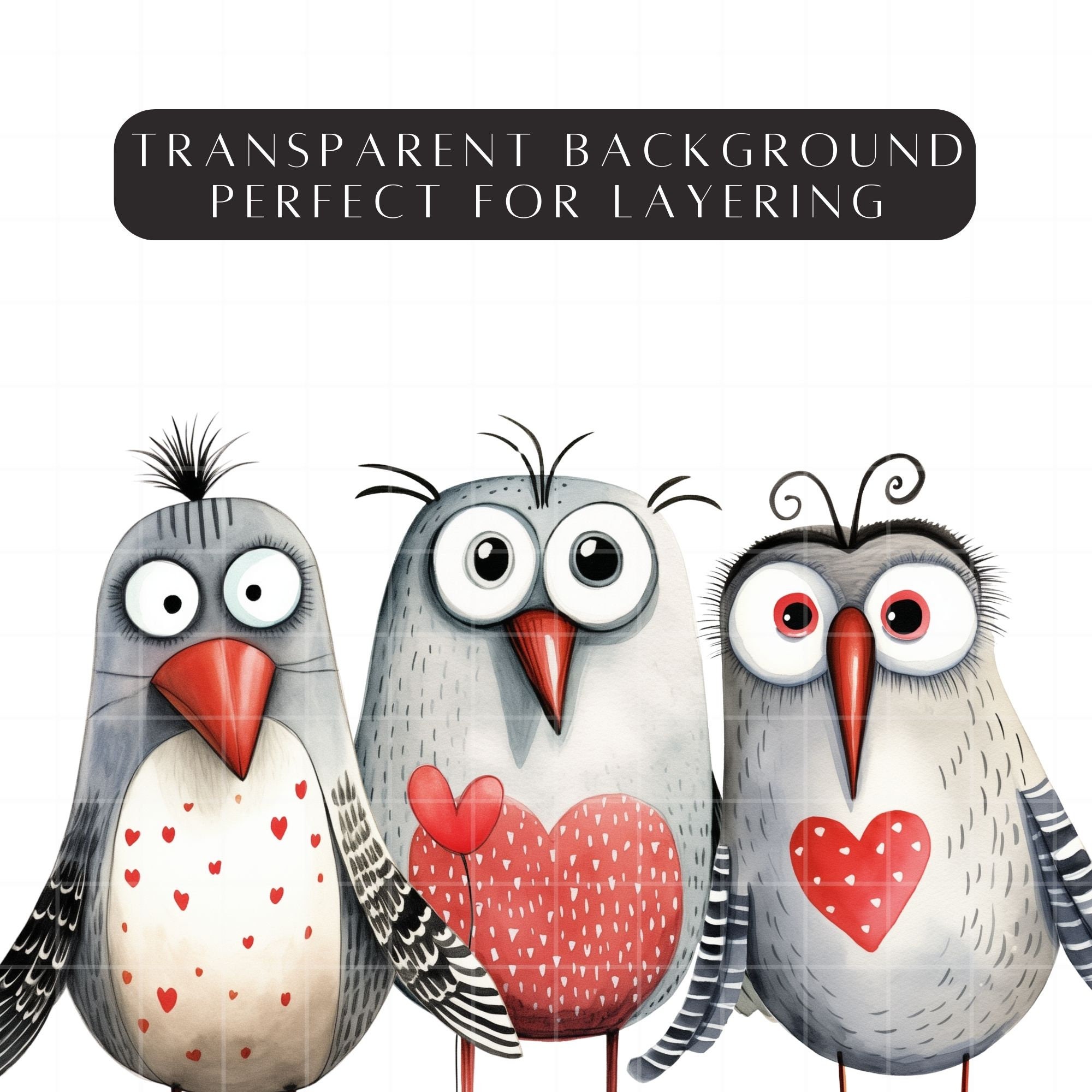 Clipart for Valentine's Day PNG Cute Birds With Love Hearts Commercial ...