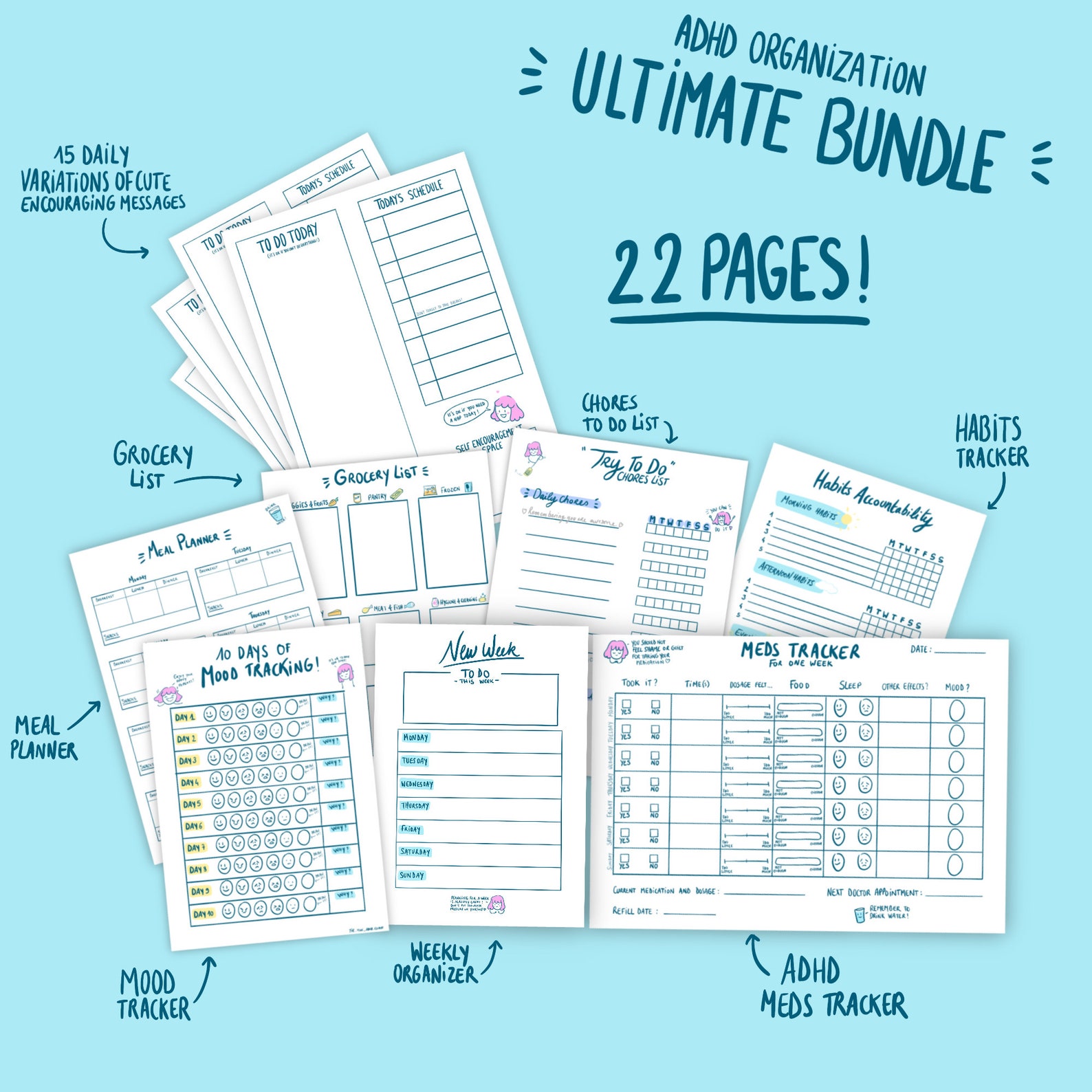 ADHD ULTIMATE Organization BUNDLE 22 Pages Adhd Printable - Etsy