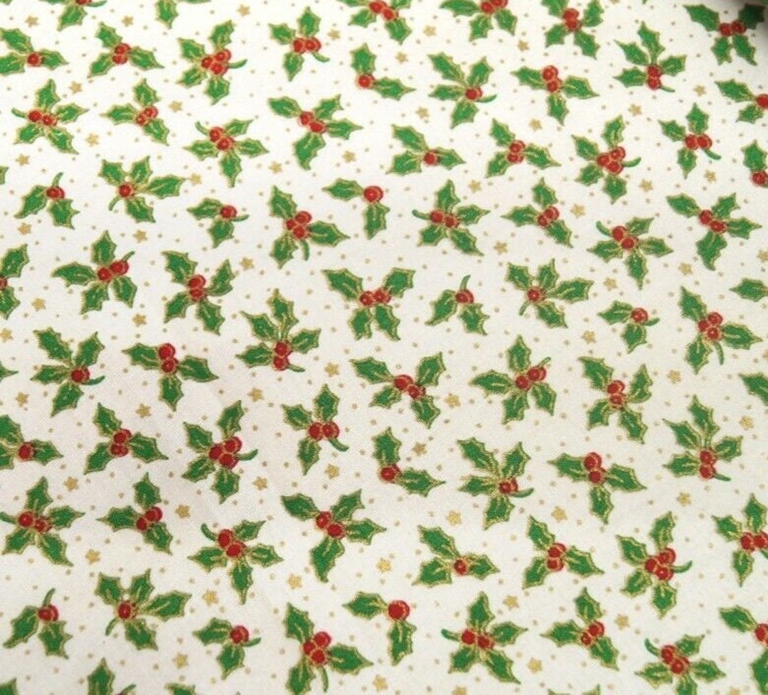 Christmas Holly Tablecloth , Holly Napkins , Ivory Christmas Holly ...