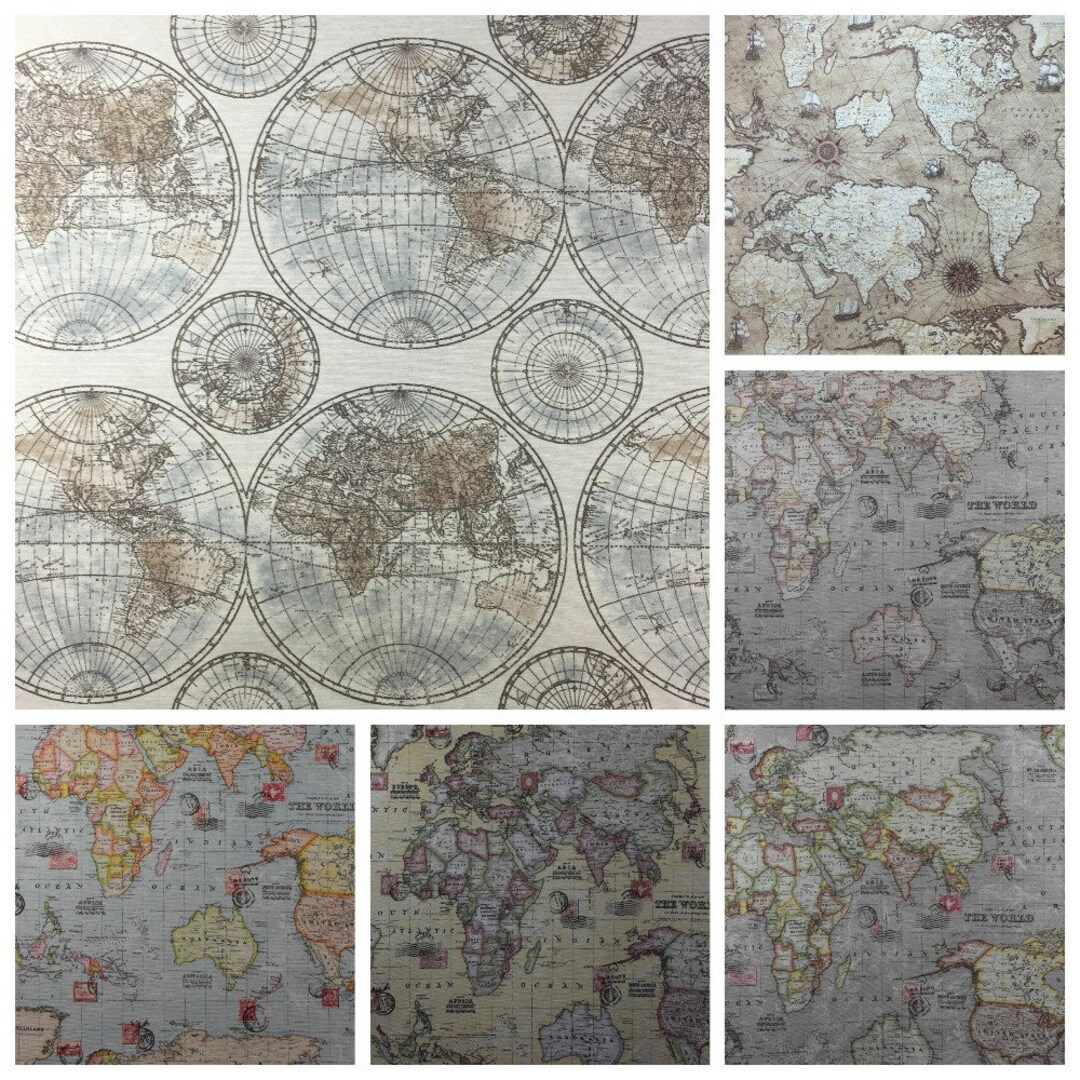 Tablecloth, Napkins Vintage World Map , Atlas Globe Cotton Rich Linen ...