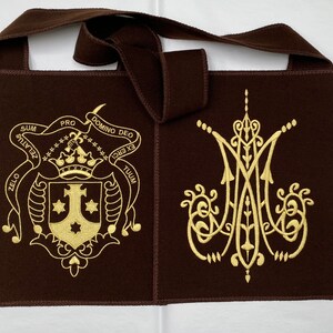 MANTLE OF MARY® Third Order Ceremonial Brown Scapulars Carmelite Crest ...