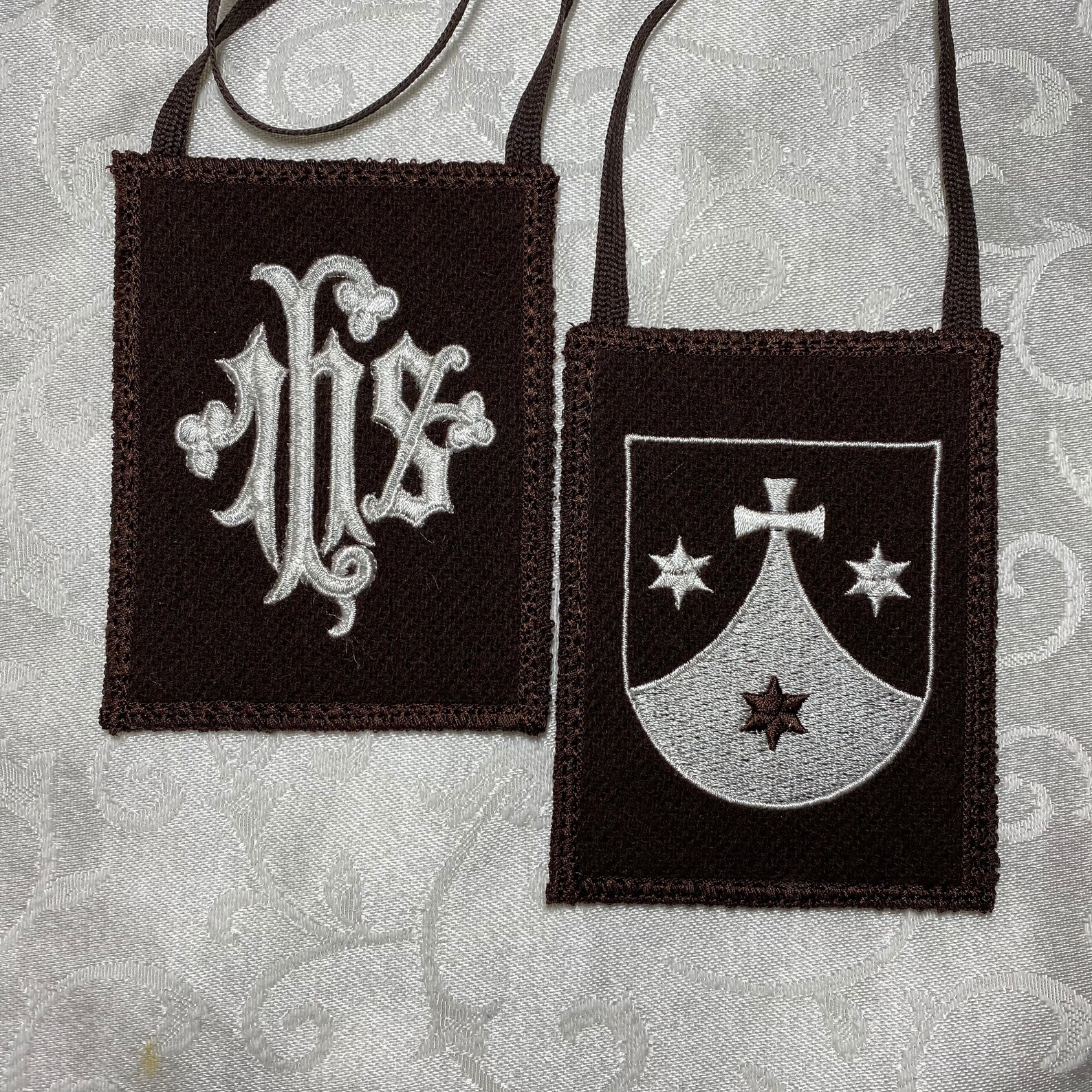 MANTLE OF MARY® Brown Scapulars Carmelite Crest I.H.S. 3 - Etsy
