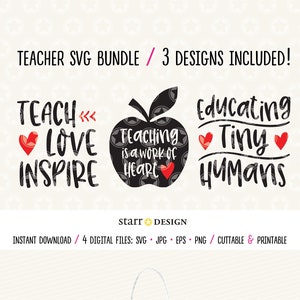 Teacher SVG Bundle, Teach, Love, Inspire, Teaching is a Work of Heart ...