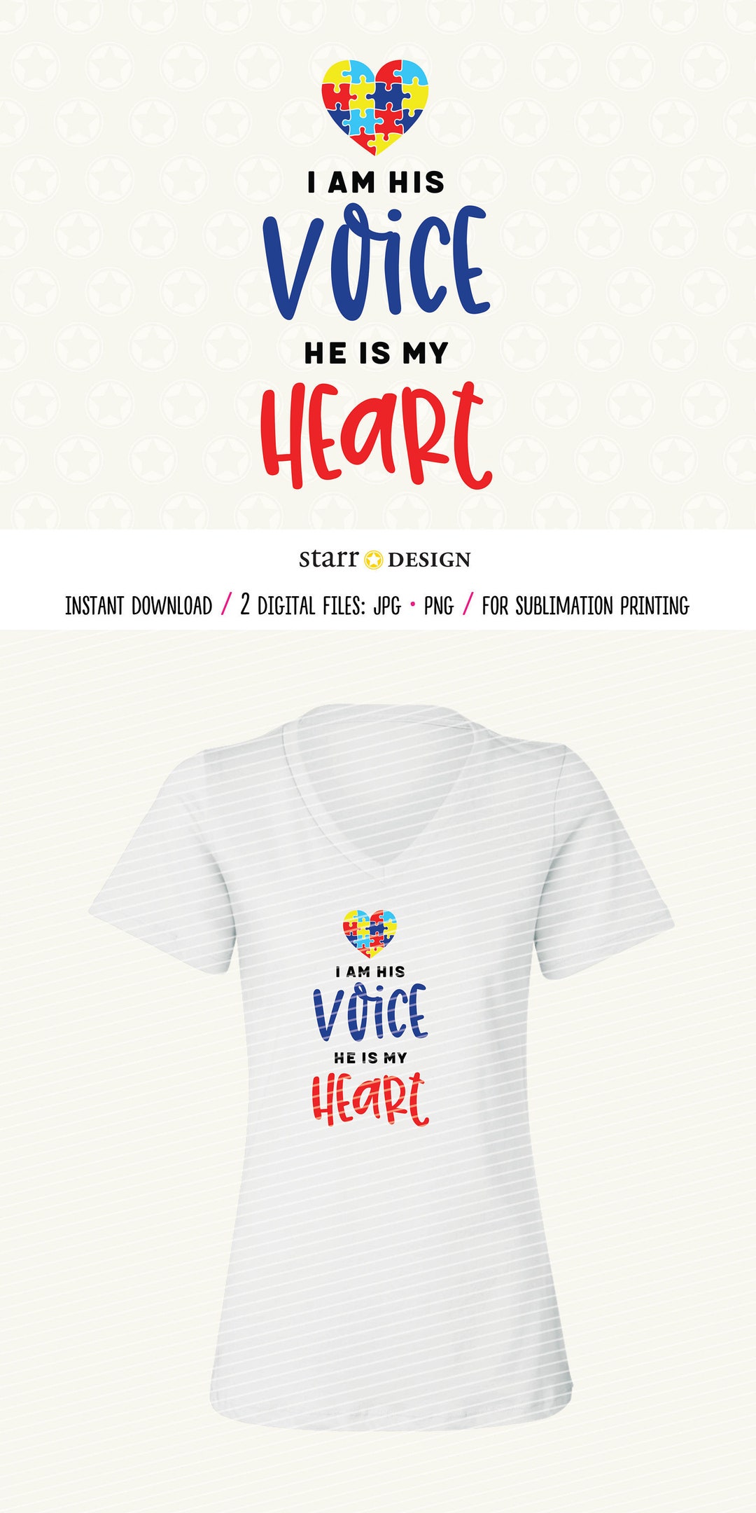 Autism PNG, I Am His Voice He is My Heart, Graphic File for Sublimation ...
