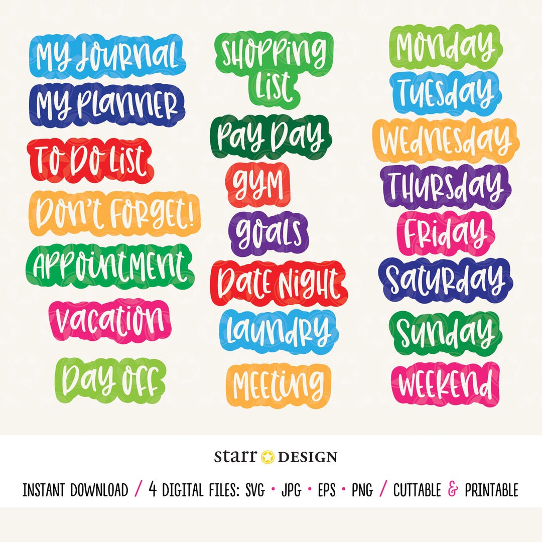 Planner Sticker Bundle SVG Cut File Bundle for Cricut, Planner PNG ...