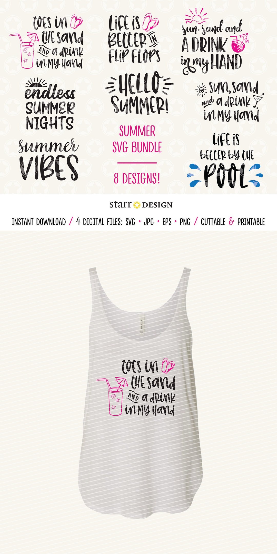 Summer SVG, Big Summer Bundle of Digital Downloads, Great for Crafting ...