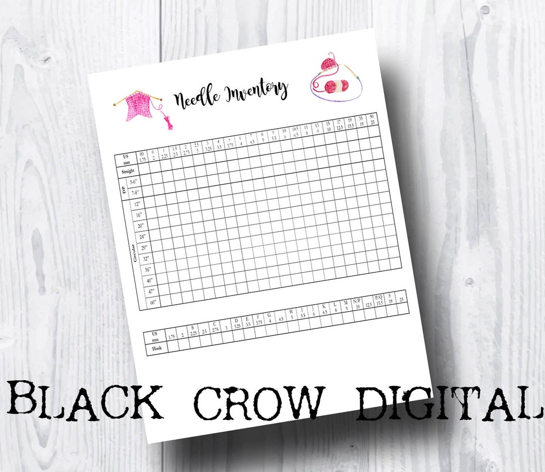 Printable Knitting Needle Inventory Record Sheet Page, for Knitters to ...
