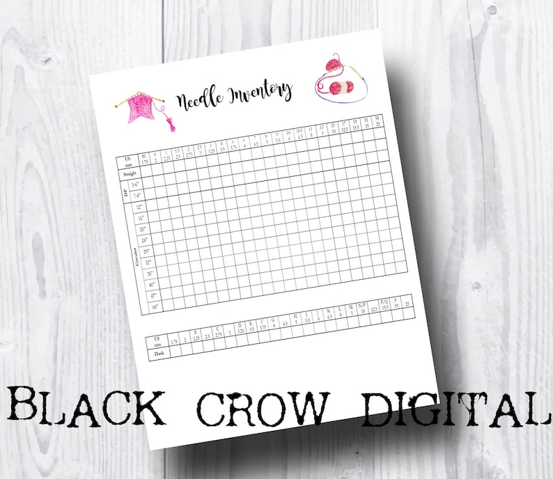 Printable Knitting Needle Inventory Record Sheet Page for - Etsy
