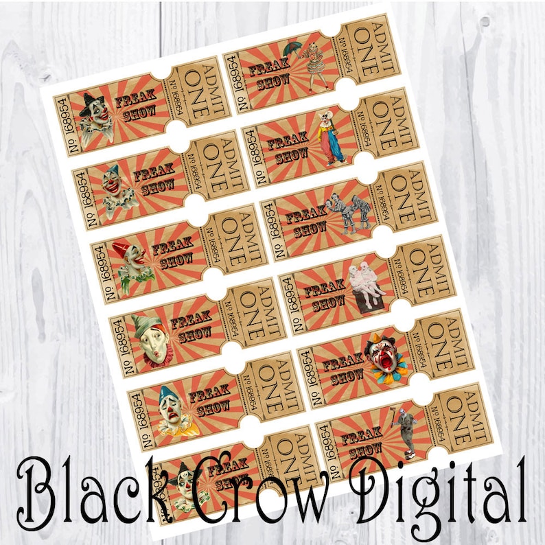 Creepy Clown Circus Freak Show Tickets / Halloween Party Tickets / JPG ...
