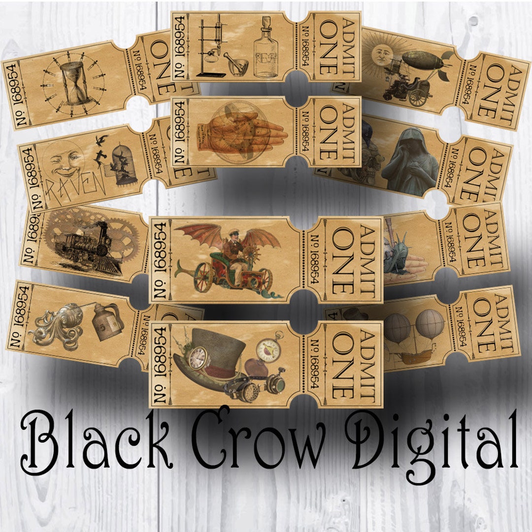 Steampunk Grungy Tickets / Gothic Flying Machines Ships; Gears ...