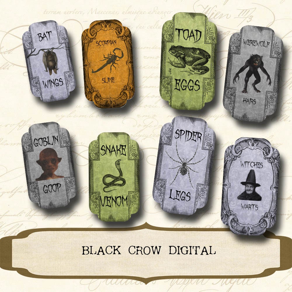 SCARY TAGS Halloween labels Potion apothecary printable bottle jar Junk ...