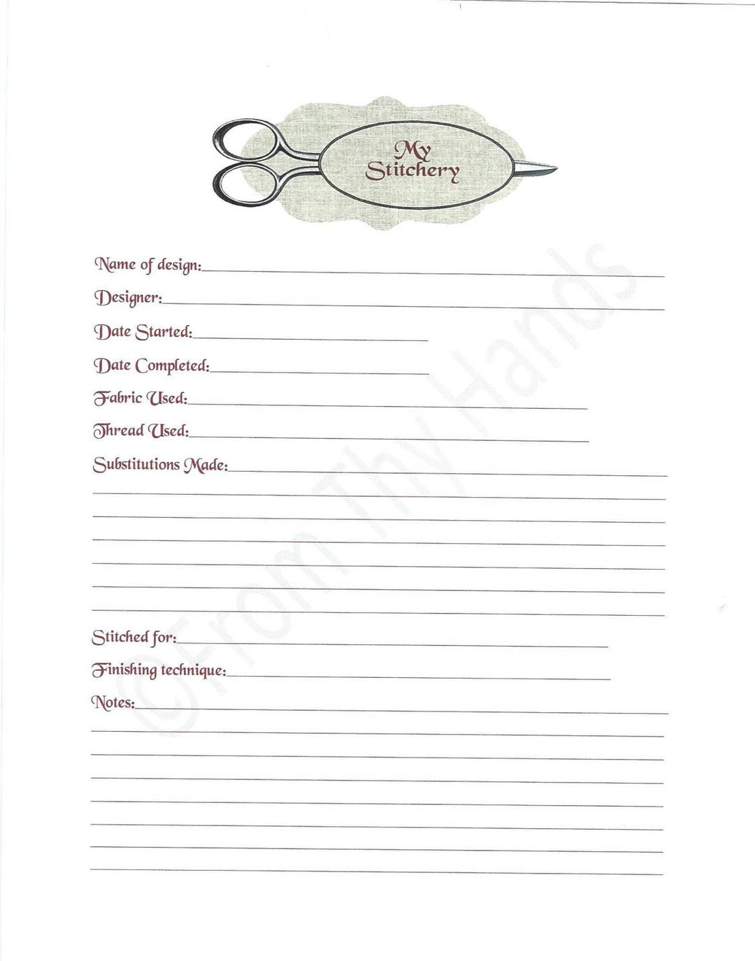 My Stitchery PDF Instant Download Printable Journal Page Record Your ...