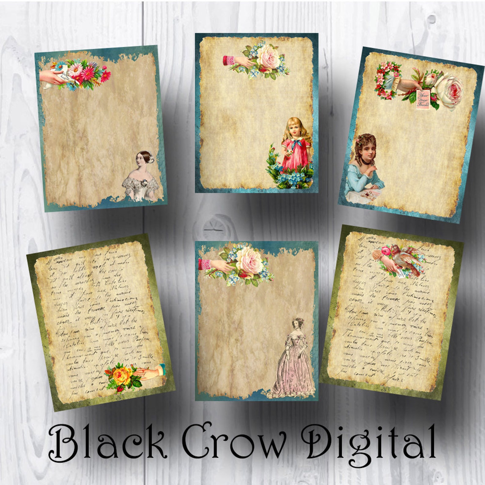 Grungy Victorian Papers Vintage Shabby Flowers, Ladies, Letters ...