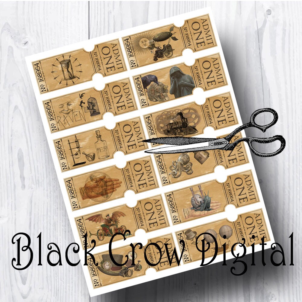 Steampunk Grungy Tickets / Gothic Flying Machines Ships; Gears ...
