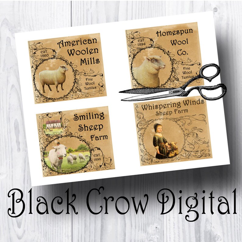 Vintage Grungy Sheep Farm Labels or Cards / Wool Fabric Mill Cards ...