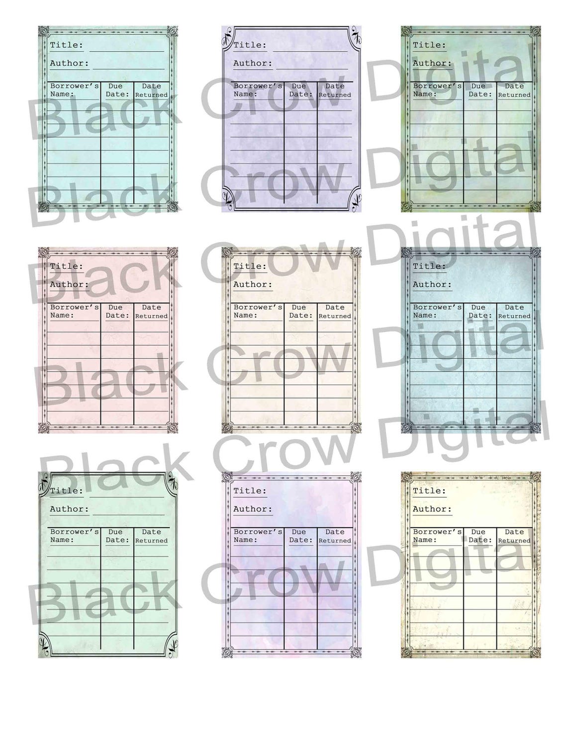 Library Cards, Mini, Pastel - Junk Journal - Journal Cards ...
