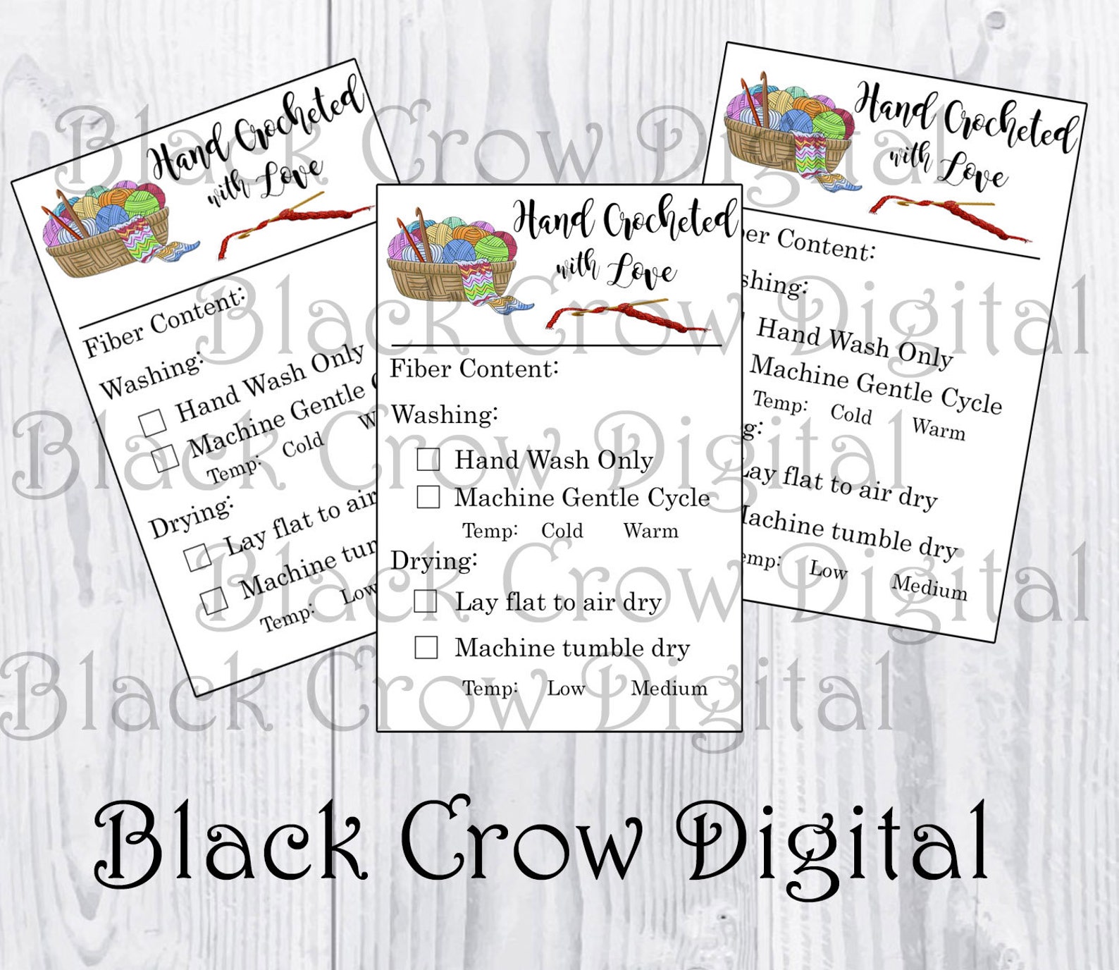 Hand Crocheted With Love Care Instruction Cards Printable; Hand ...