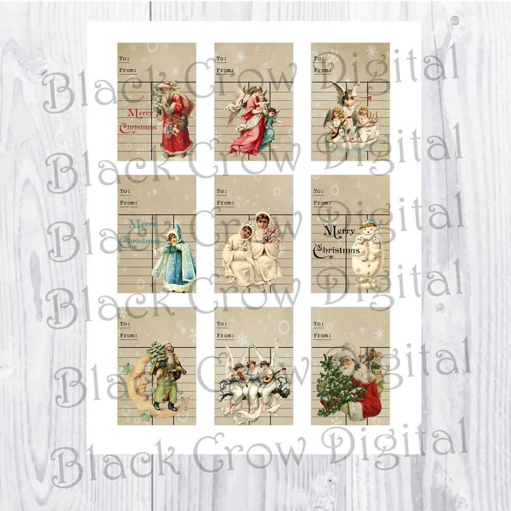 Library Cards Christmas Gift Tags; Vintage Santas, Angels, Children ...