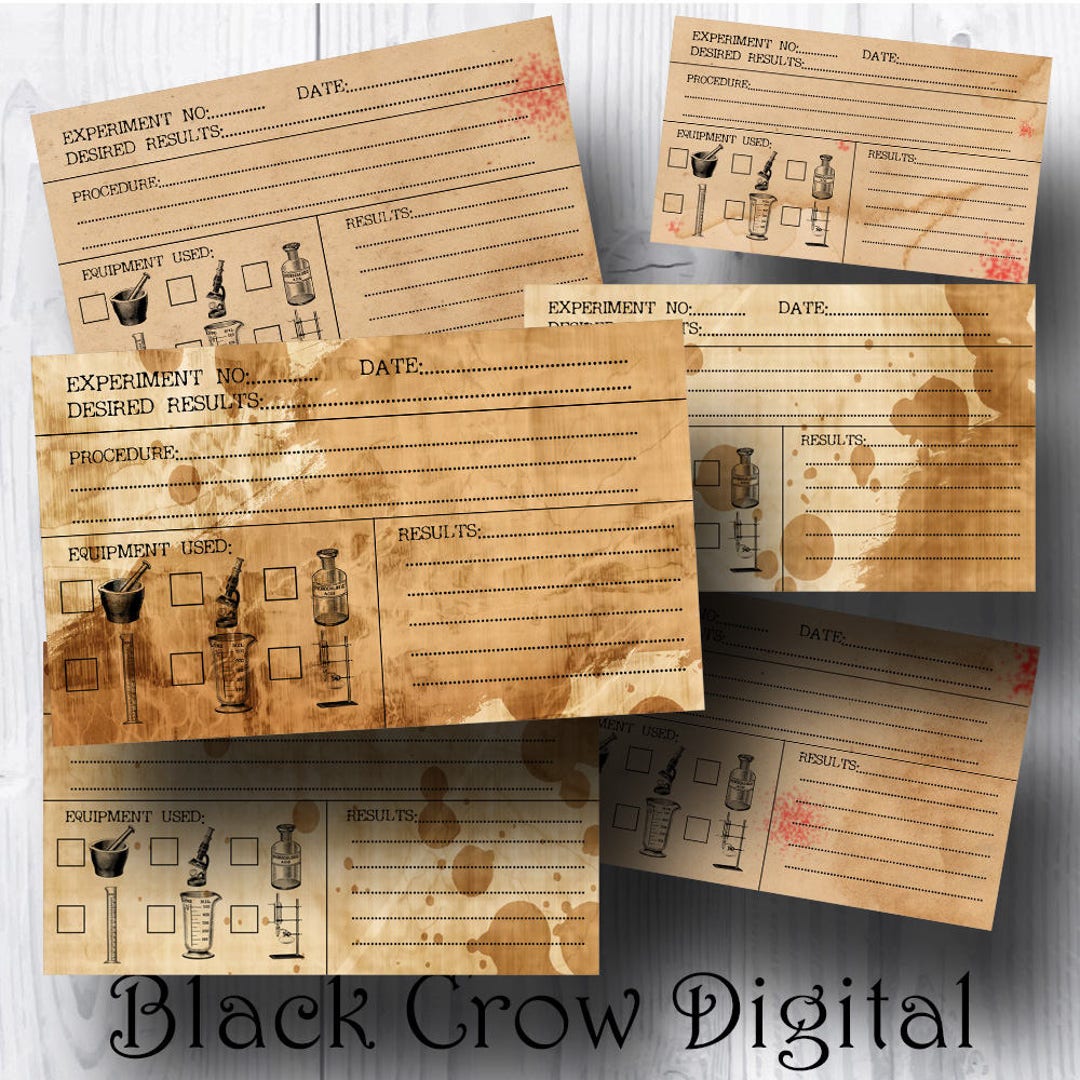 Grungy Steampunk Science Experiment Cards; Mad Science Cards; Stained ...