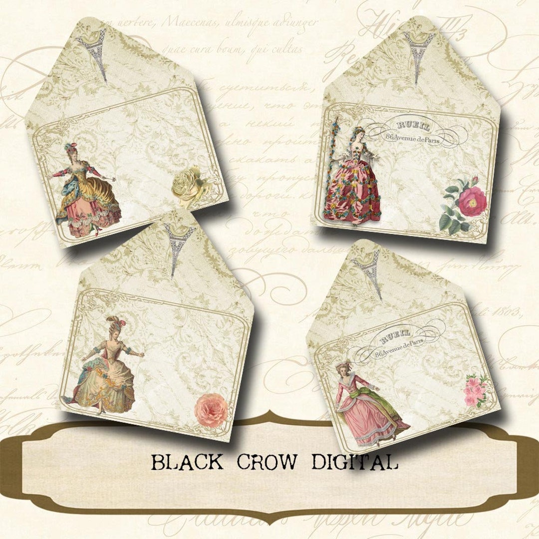 Paris Envelopes, 4 Different Designs, Vintage French Fashion Ladies ...