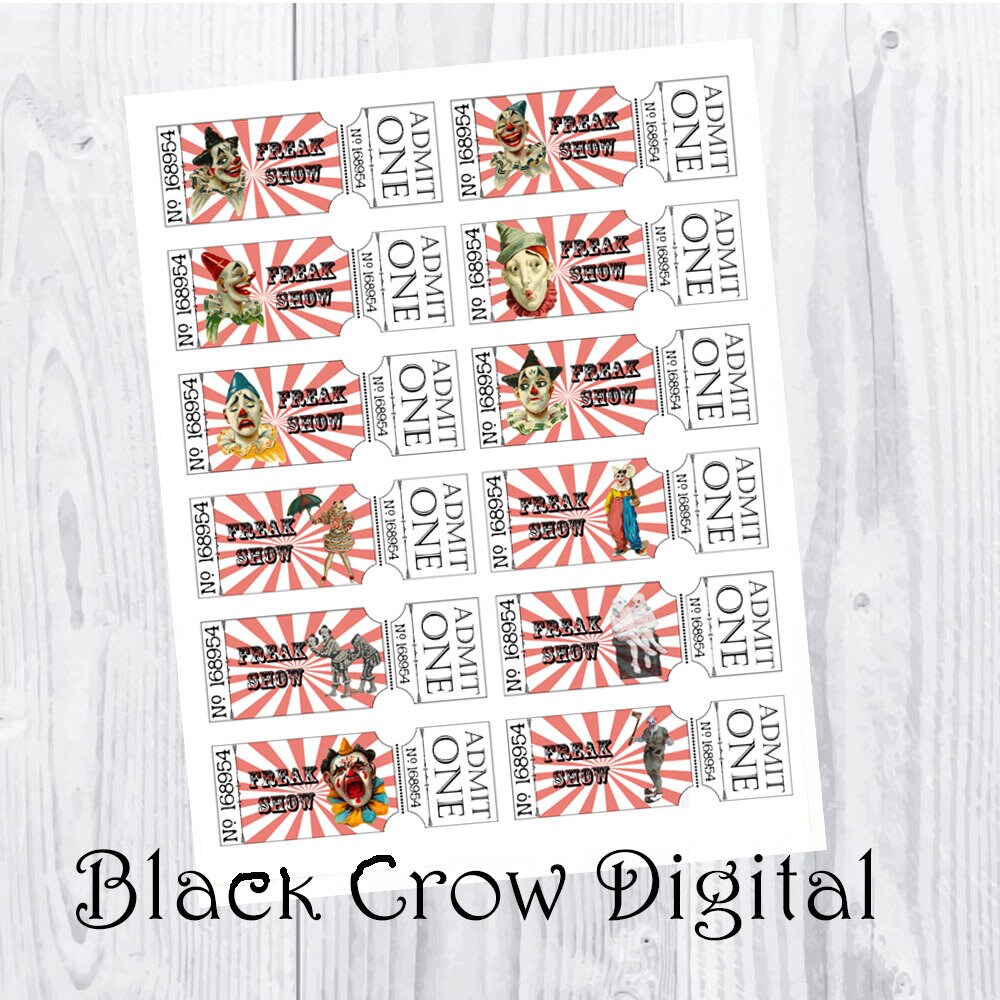Creepy Clown Circus Freak Show Tickets / Halloween Party Tickets / JPG ...
