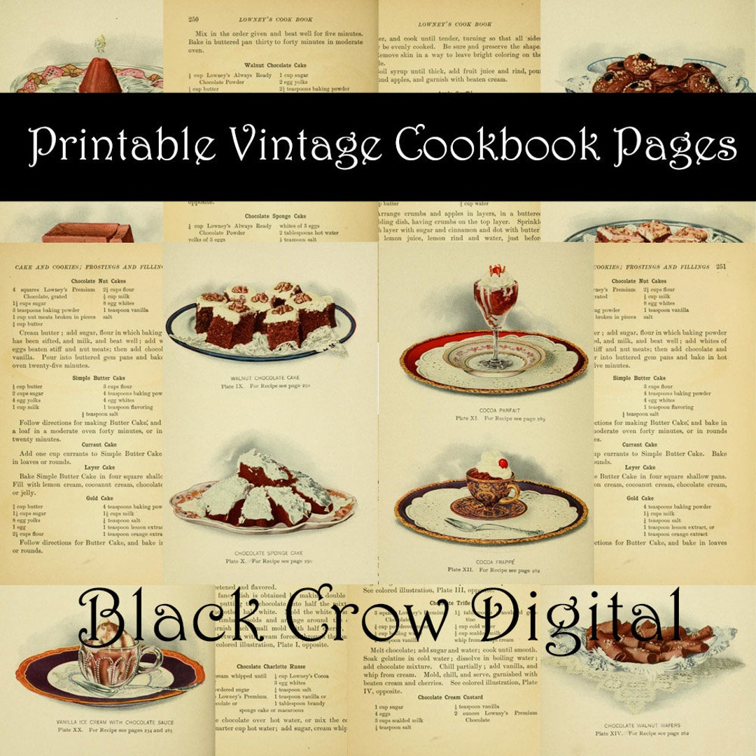 Printable Vintage Cookbook Pages / Pastry Baking Recipes ...