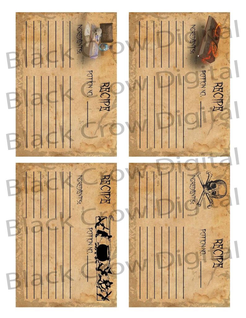 Apothecary Potion Recipe Cards, Witches Potion Spells Recipe Cards ...