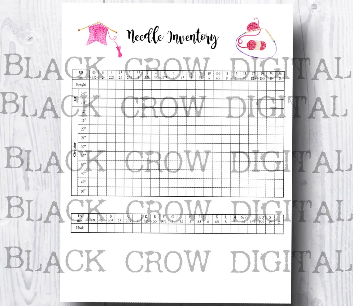 Printable Knitting Needle Inventory Record Sheet Page for | Etsy