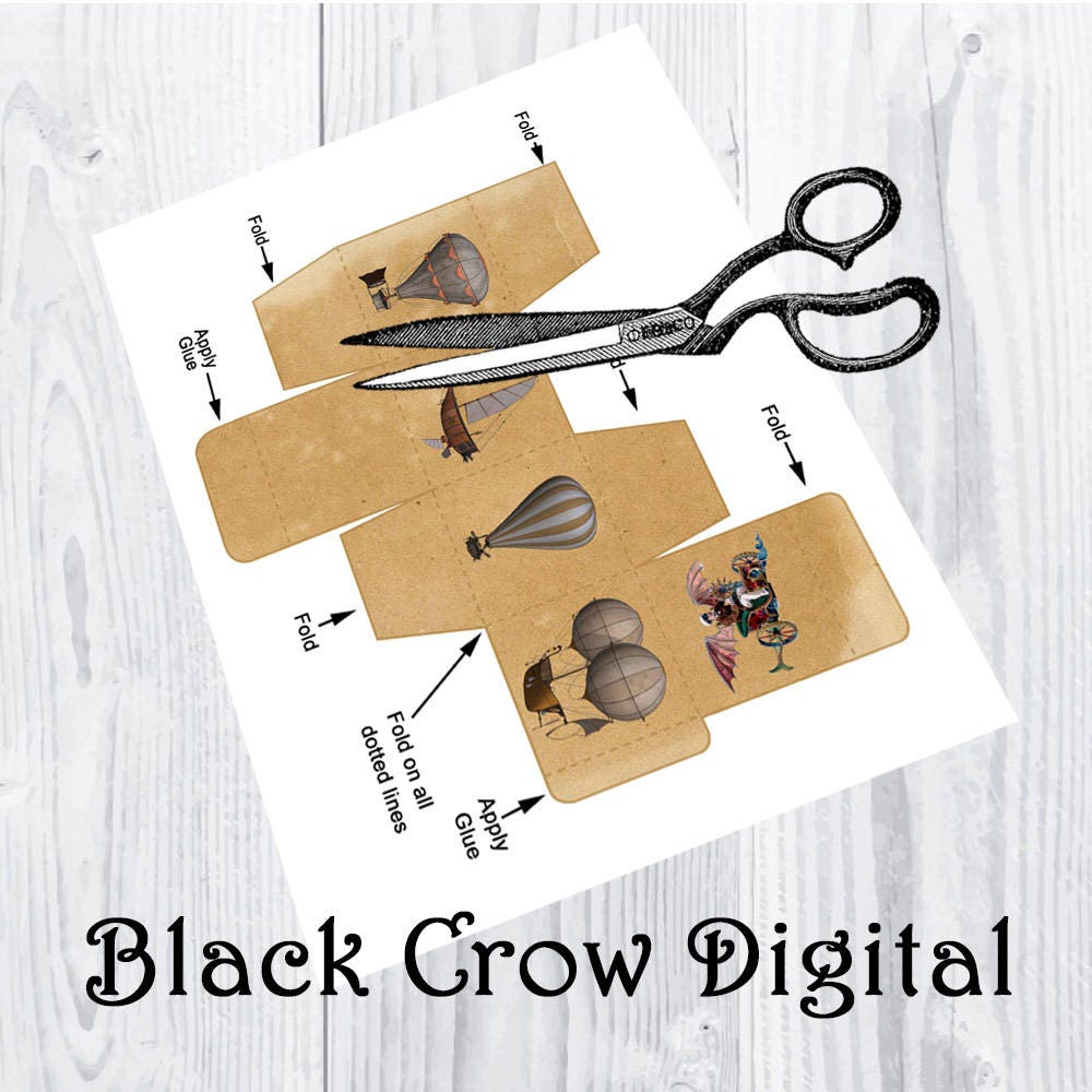 Printable Steampunk Treat Box Vintage Style Steampunk Flying Machines 2 ...