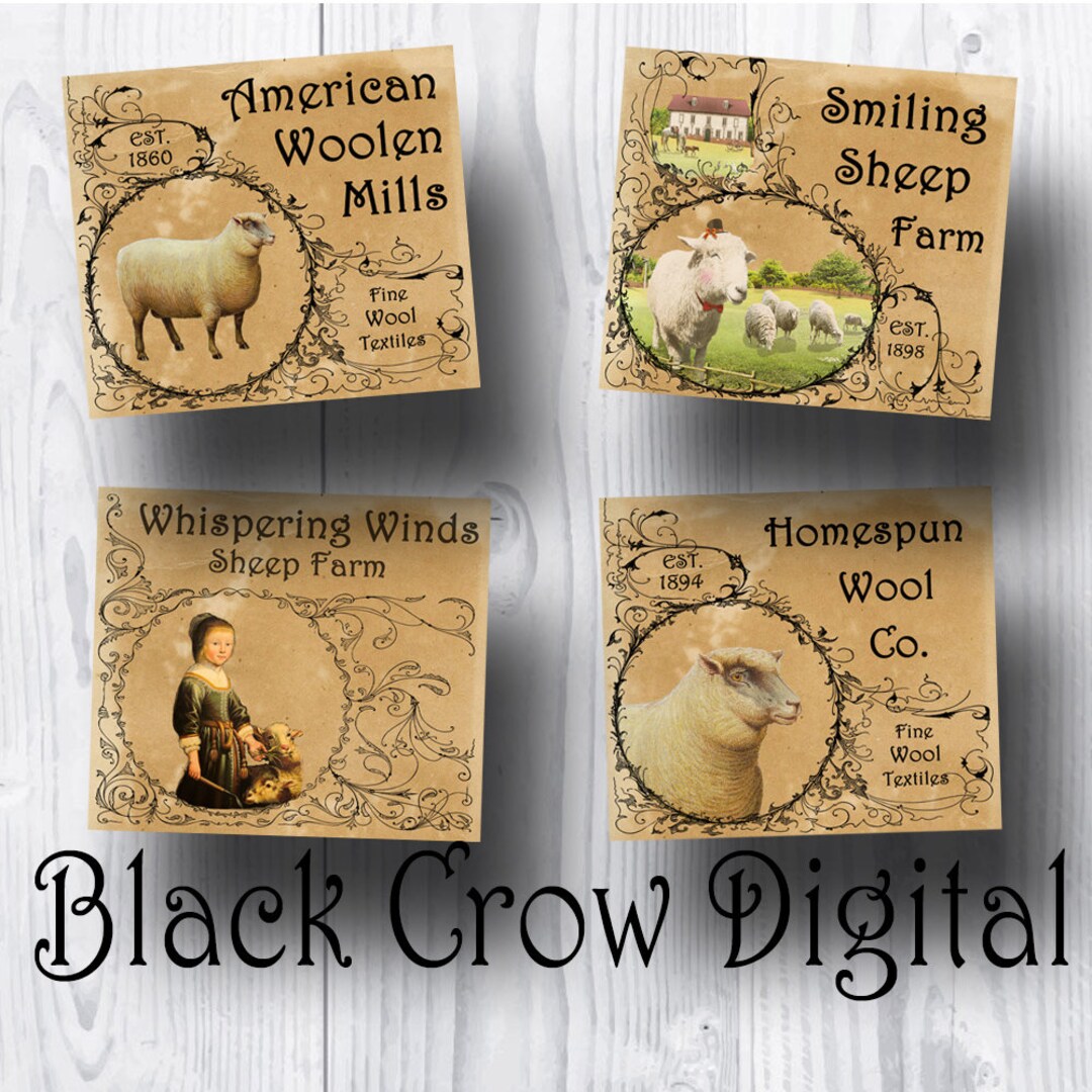 Vintage Grungy Sheep Farm Labels or Cards / Wool Fabric Mill Cards ...