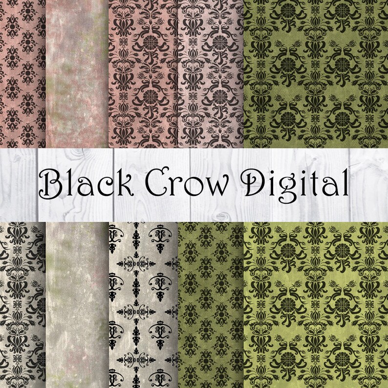 Grungy Baroque Papers; Vintage Pink, Green & Cream Wallpaper ...