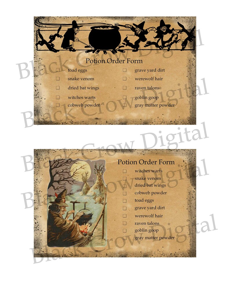 Apothecary Potion Recipe Ingredients; Order Forms; Printable Instant ...