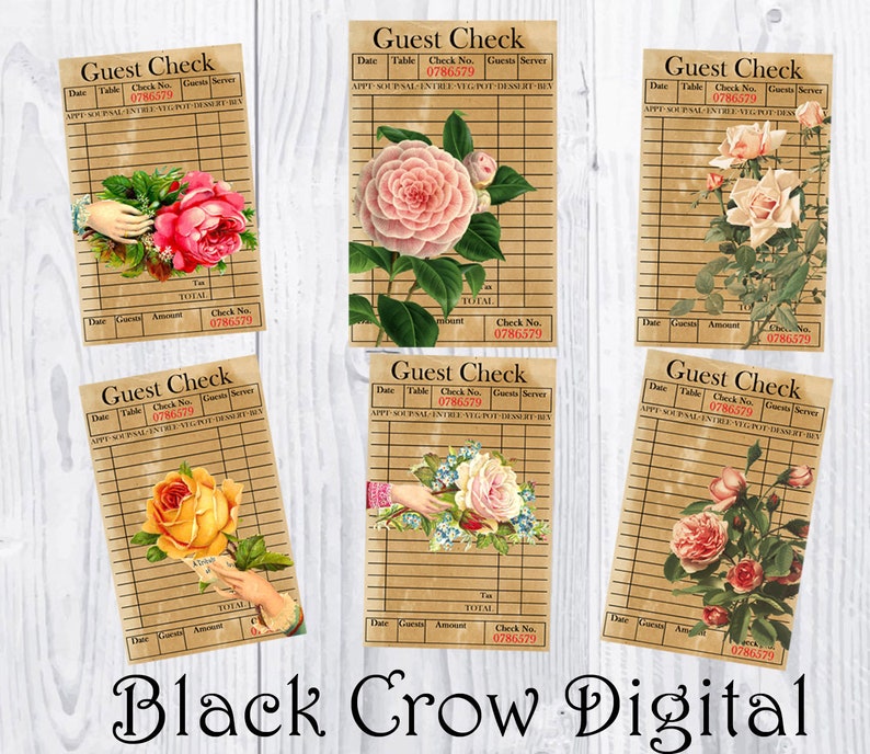 Vintage Guest Checks Floral and Birds / Grungy Junk Journaling ...