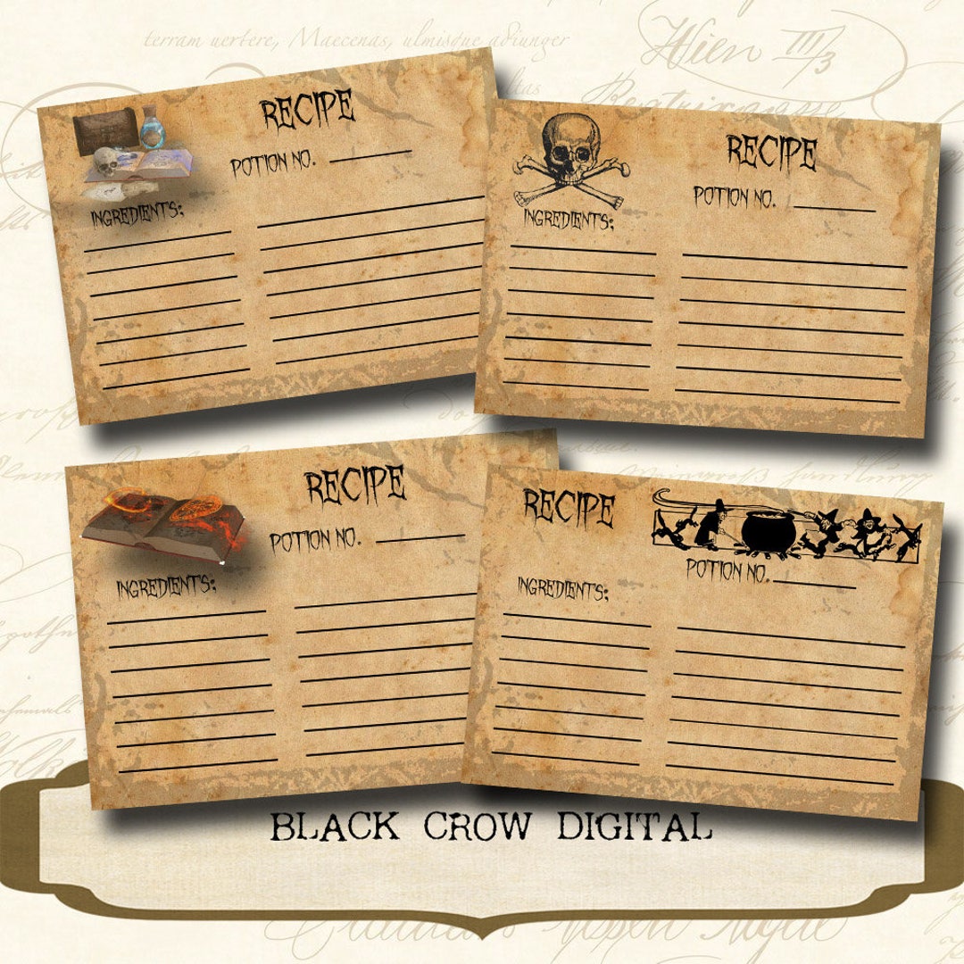 Apothecary Potion Recipe Cards, Witches Potion Spells Recipe Cards ...
