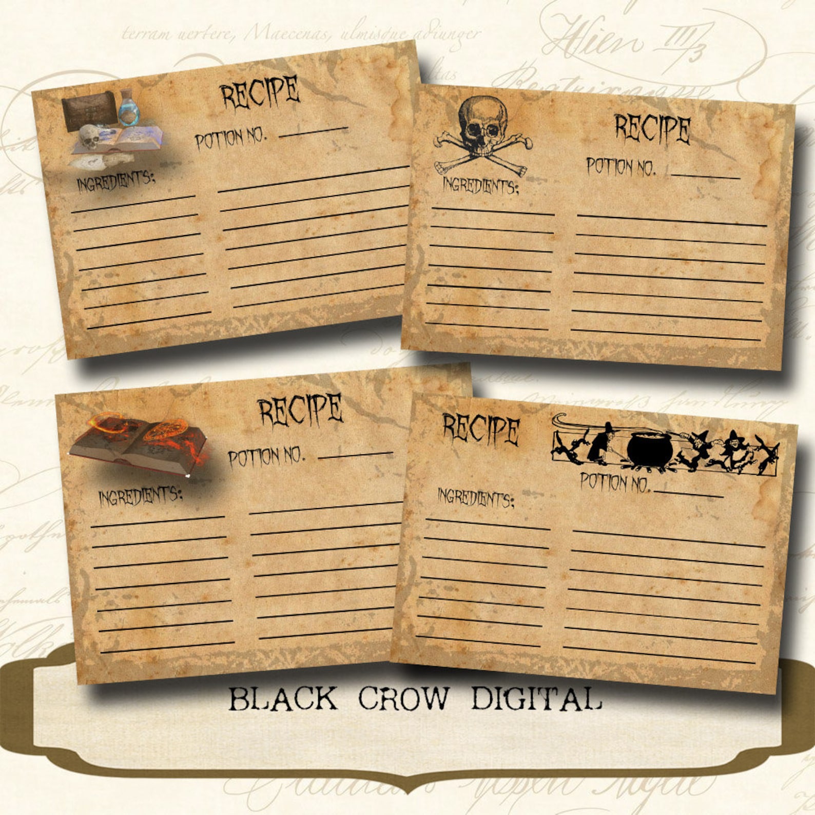 Apothecary Potion Recipe Cards, Witches Potion Spells Recipe Cards ...