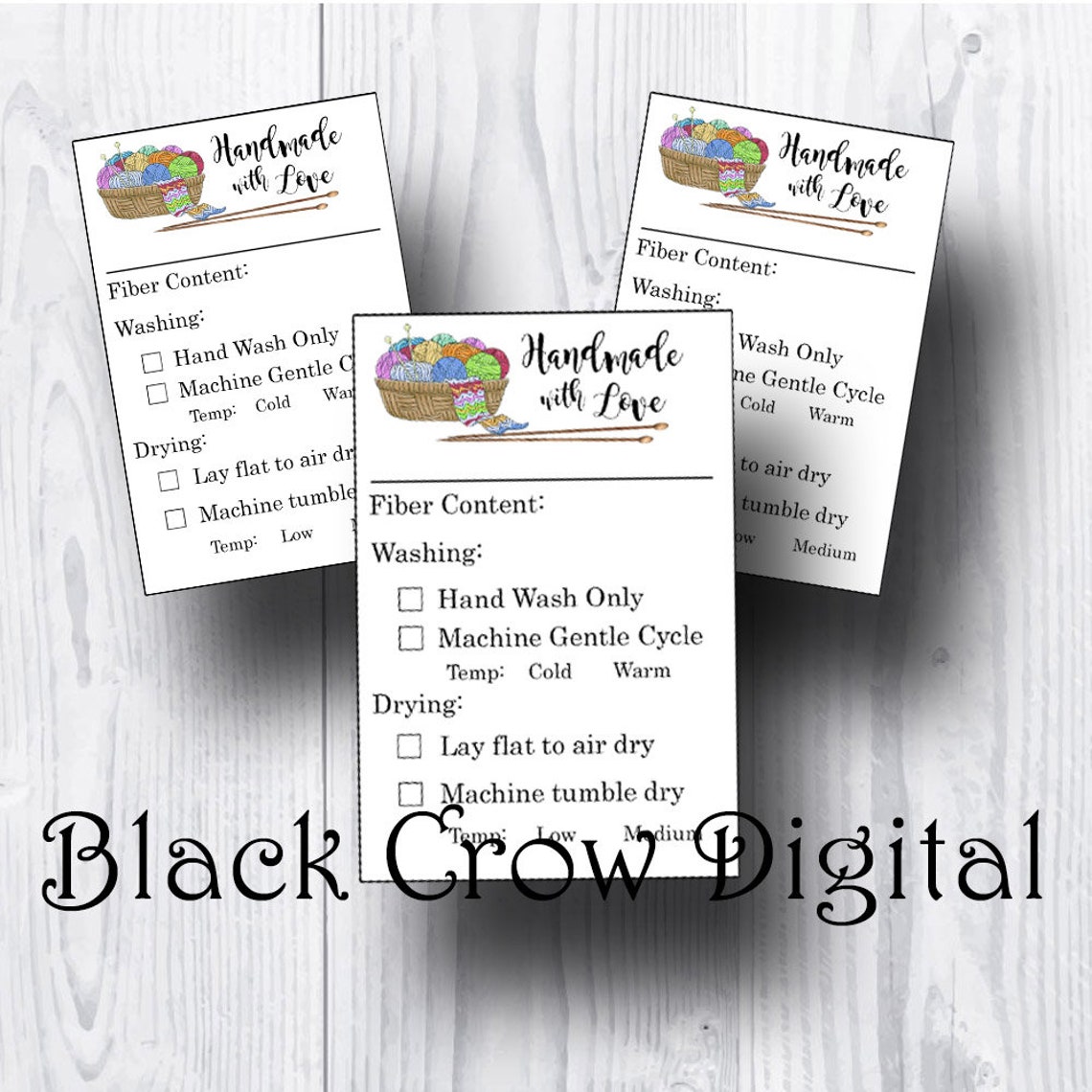 Care Instruction Handmade Cards Printable; Handmade With Love Tag; for ...