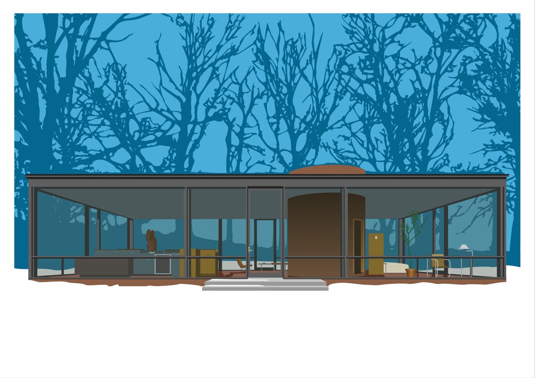 The Glass House, Connecticut Graphic Design Giclée Print - Etsy