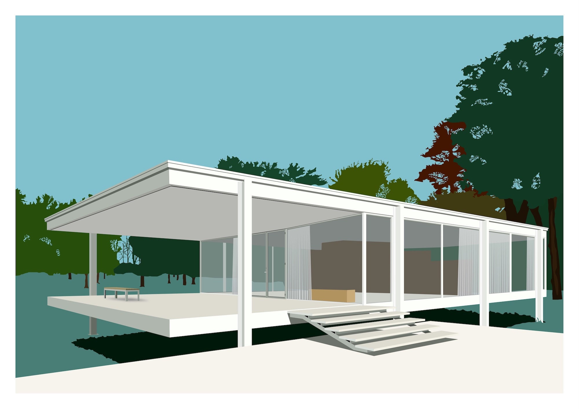 Farnsworth House Graphic Design Giclée Print - Etsy