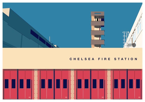 Chelsea Fire Station Graphic Design Giclée Print | Etsy