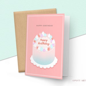 Happy Birthday Cake Card, Digital Printable Instant Download, Greeting ...