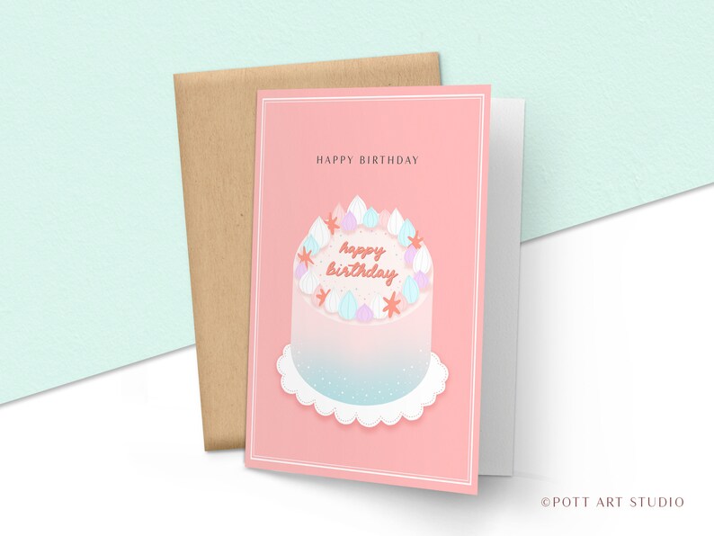 Happy Birthday Cake Card, Digital Printable Instant Download, Greeting ...