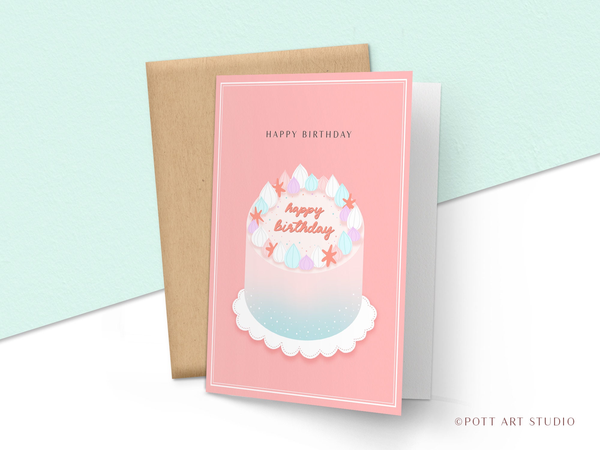 Happy Birthday Cake Card, Digital Printable Instant Download, Greeting ...