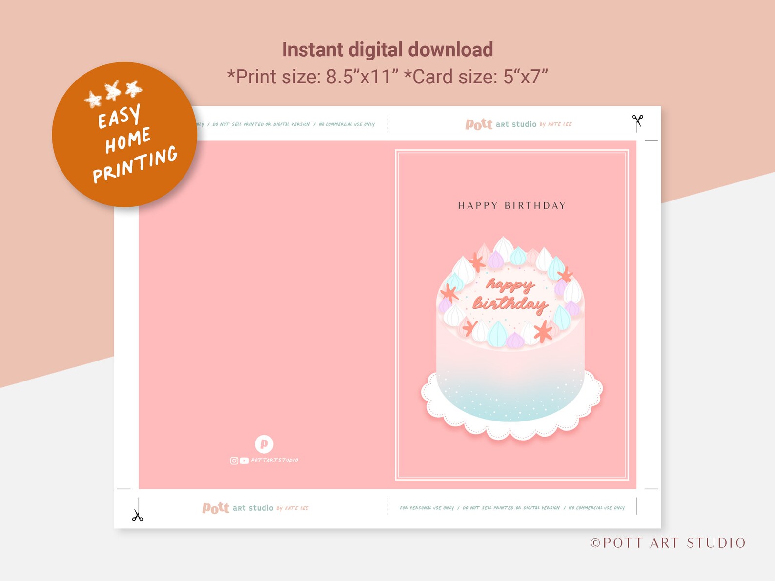 Happy Birthday Cake card digital Printable instant download | Etsy