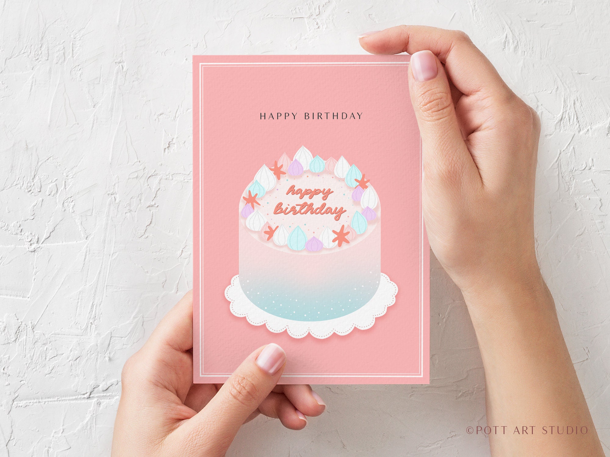 Happy Birthday Cake Card, Digital Printable Instant Download, Greeting ...