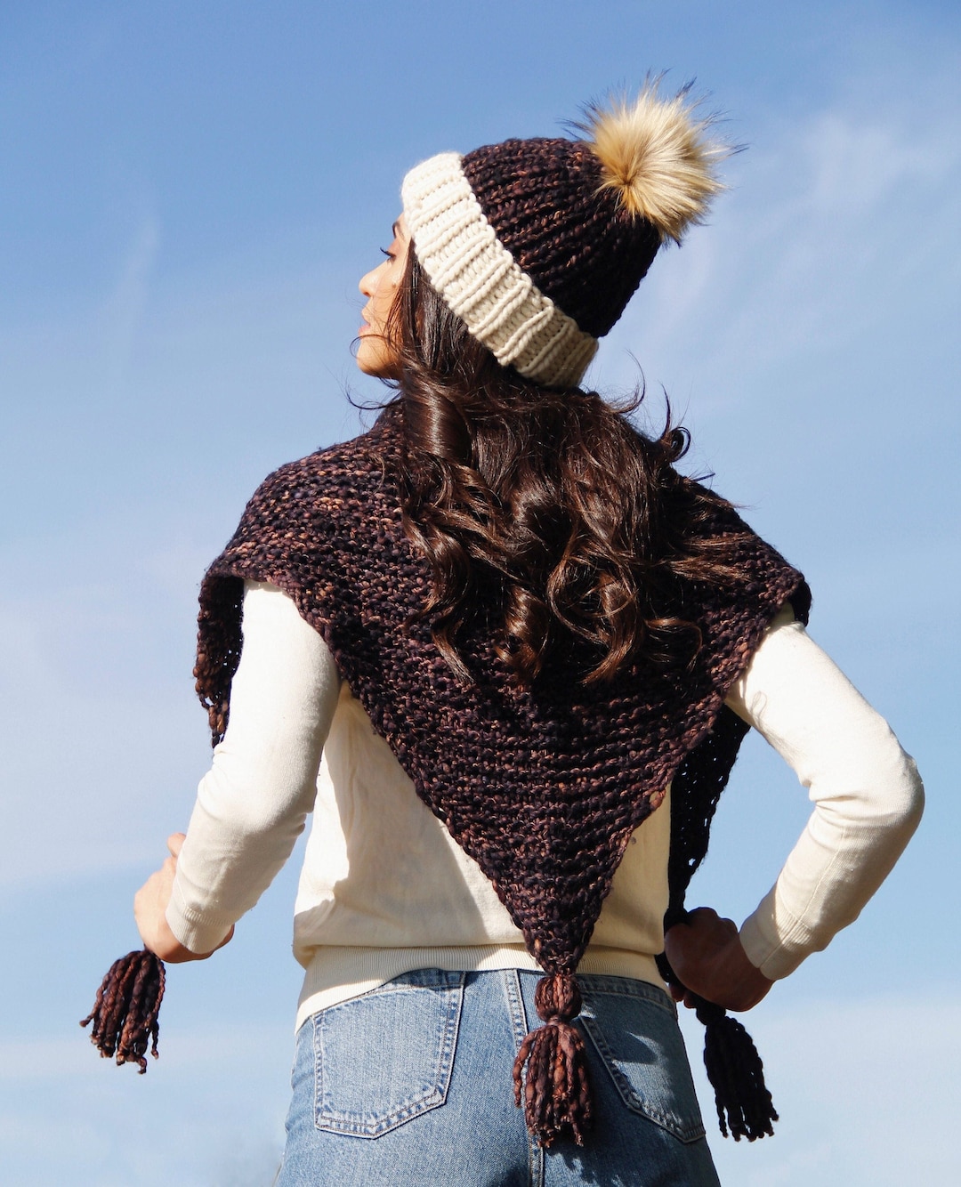 V-shaped Shawl With Fringe Maroon Hand Knitted 100% Merino Wool - Etsy