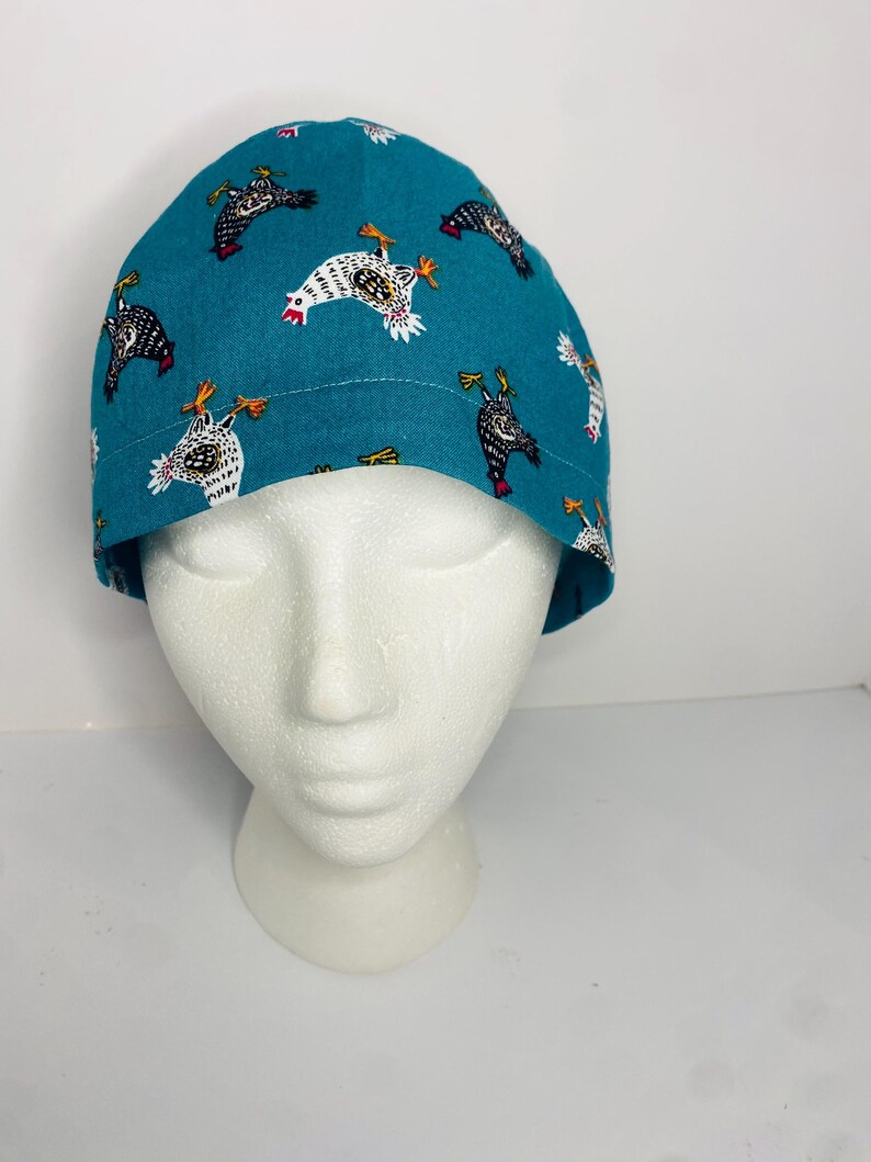 Euro Style Pixie Scrub Cap: Tossed Chickens on Teal Green - Etsy