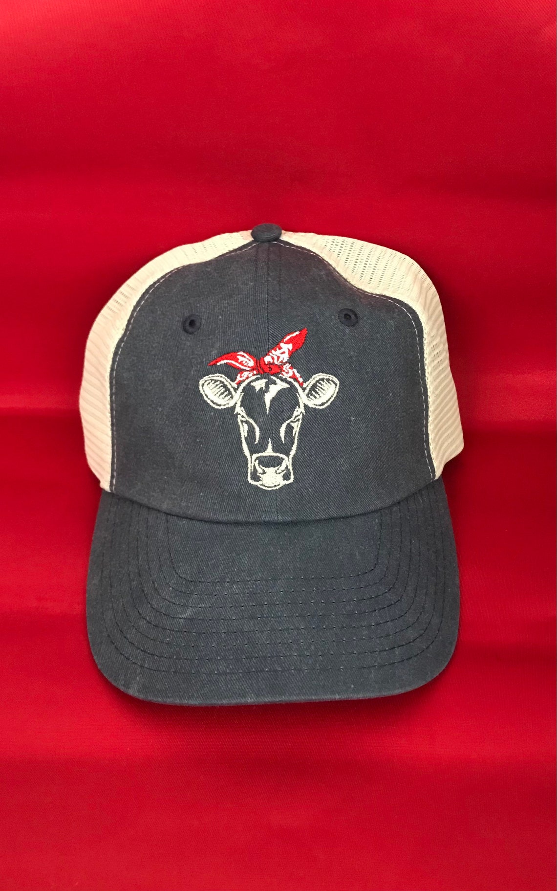 Cow Bandana Hat, Heifer Hat, Farm, Bovine Girl, Denim Trucker Hat ...