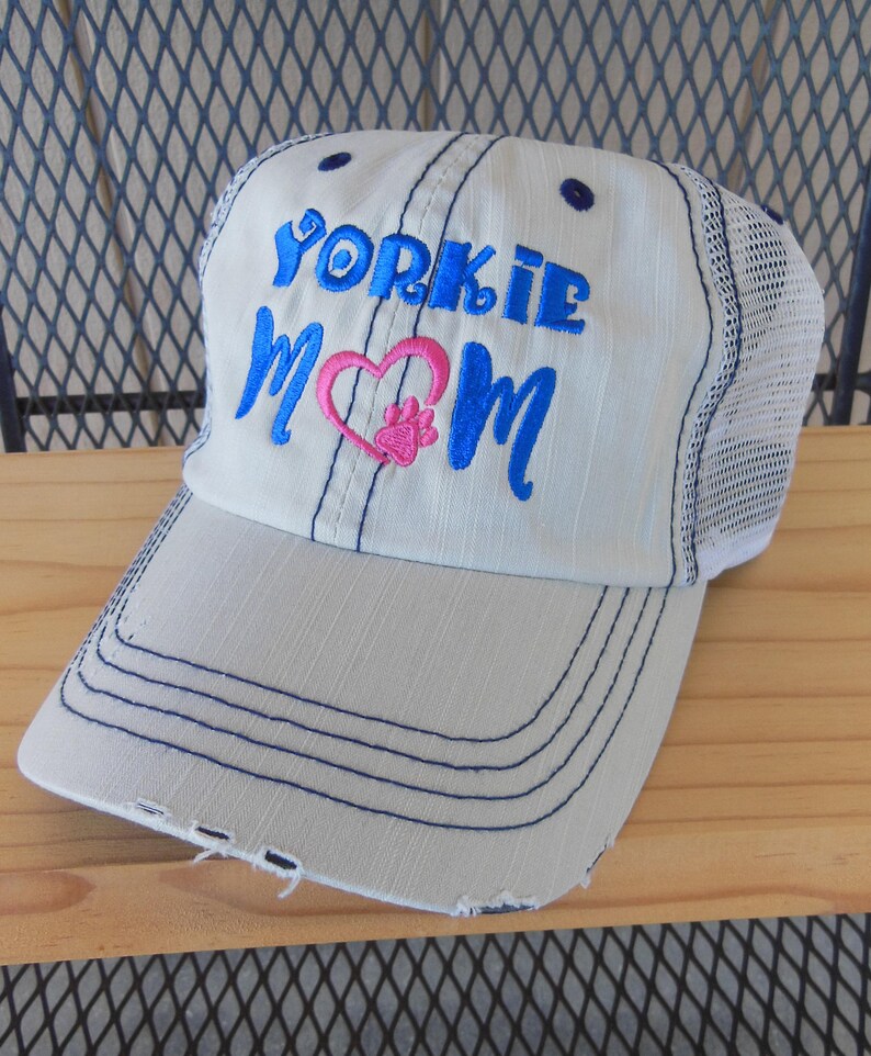 Yorkie Mom Fur Mom Dog Mom Hat Paw Print Destressed - Etsy