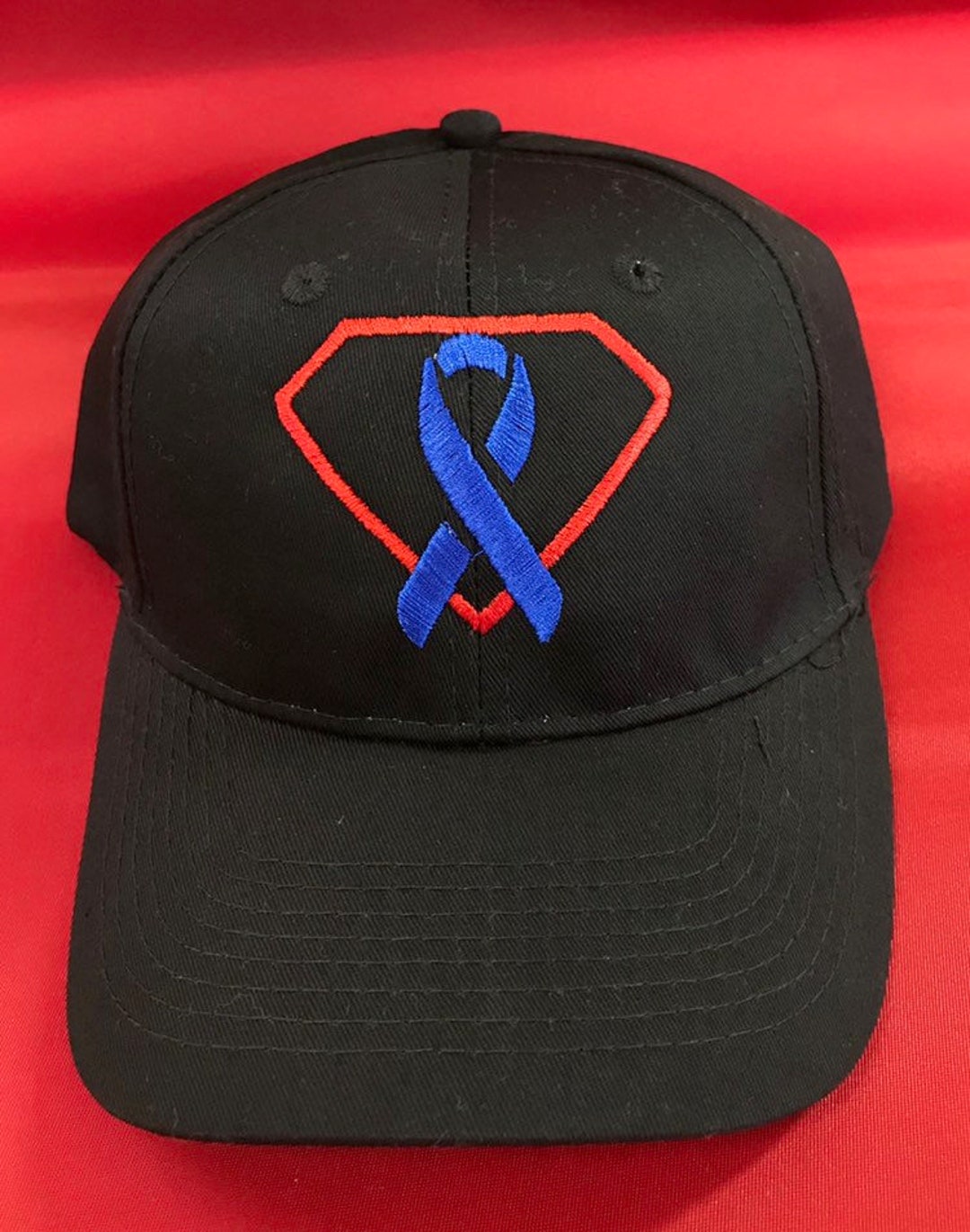 Super Male Blue Ribbon Hat, Colon Cancer Survivor Hat, Cancer Warrior ...